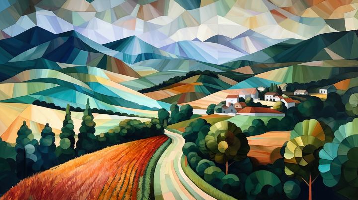 Colorful Cubist Countryside Hills - graphiXperience - Drawings ...