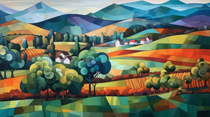 Colorful Cubist Countryside Hills - graphiXperience - Drawings ...