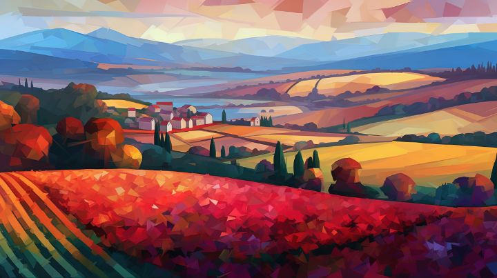Colorful Cubist Countryside Hills - graphiXperience - Drawings ...