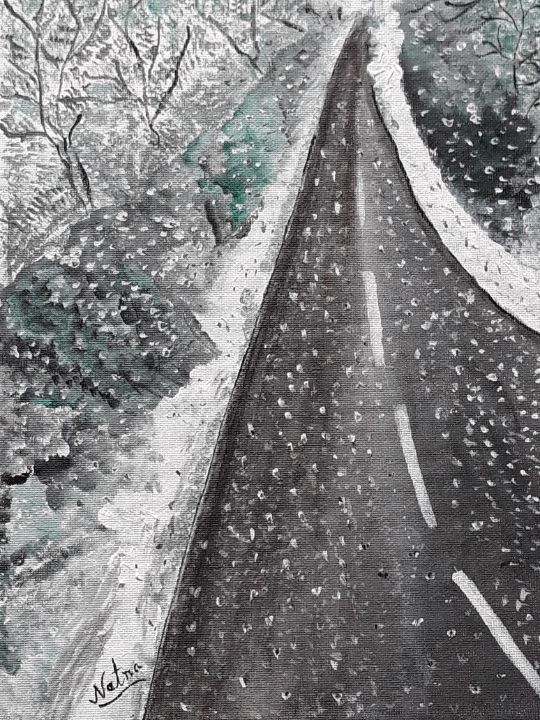Snowy Road - prema_paintings - Paintings & Prints, Landscapes & Nature ...