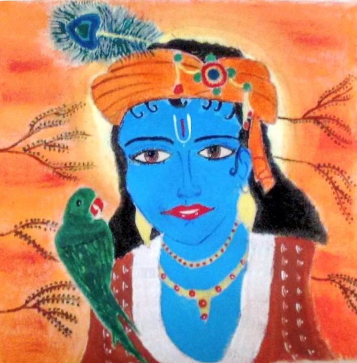 Krishna with Parrot - prema_paintings - Paintings & Prints, Religion ...