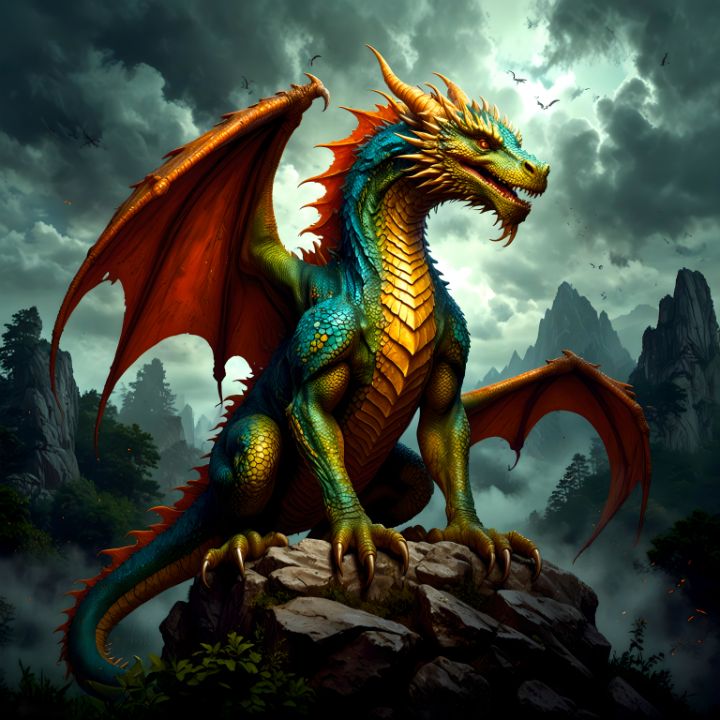 Colorful Mountain Dragon - David Curtis - Digital Art & AI, Fantasy ...