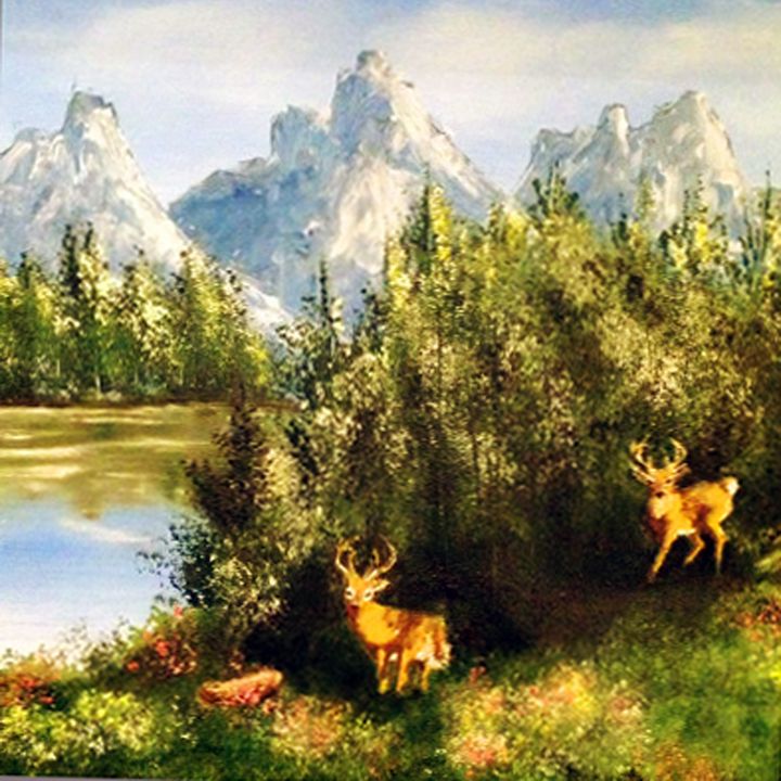 Roberta's Deer in Spring - Roberta's Art Village - Paintings & Prints ...