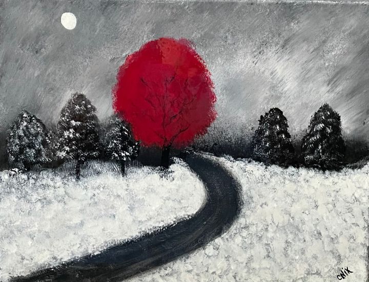 Snowy Night - Art Paintings By Charlie - Paintings & Prints, Flowers ...