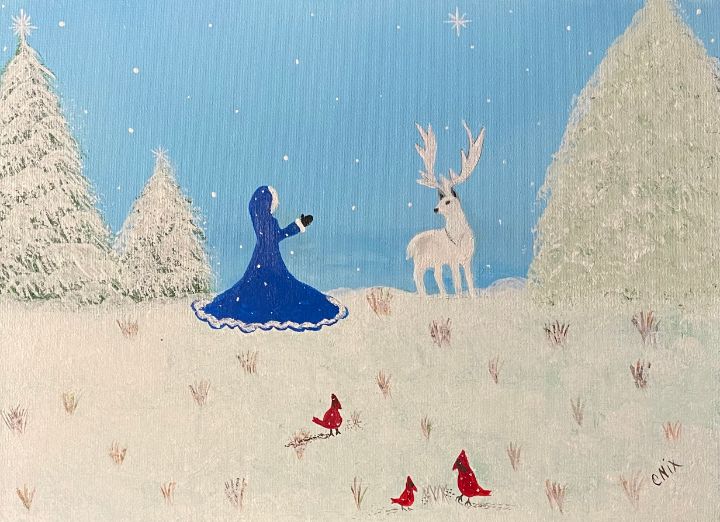 Girl Meets Deer - Art Paintings By Charlie - Paintings & Prints ...