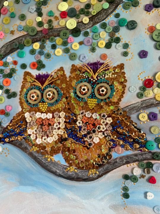 Button art canvas owls in a tree - Carolineart - Crafts & Other Art ...