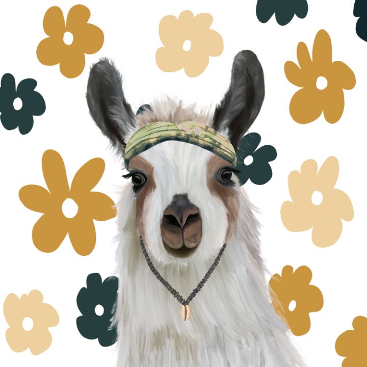Boho Llama Retro Floral Background - Suneldesigns - Digital Art ...