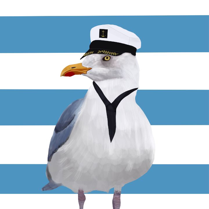 Captain Seagull Blue Stripes - Suneldesigns - Paintings & Prints ...