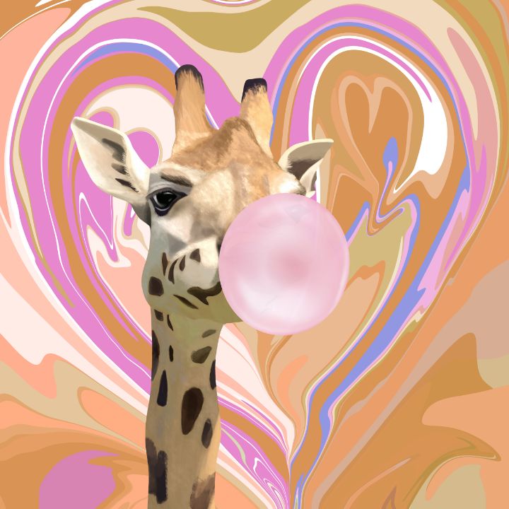 Whimsical Giraffe Blowing Bubblegum - Suneldesigns - Digital Art ...
