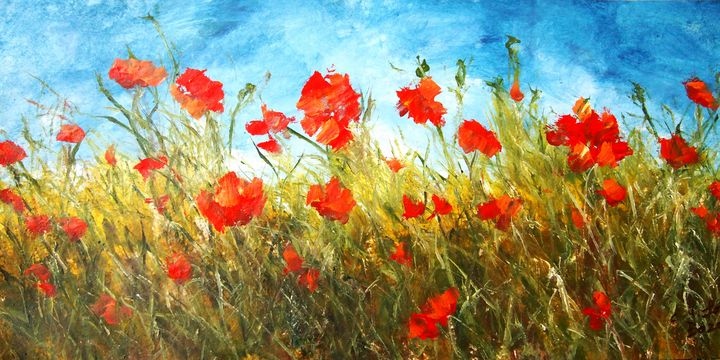 Red Flower Field - Art of ChunYi Long - Paintings & Prints, Landscapes ...