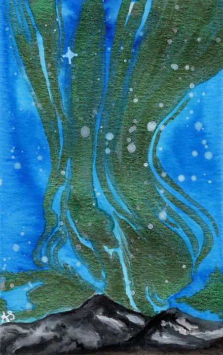 Aurora Rising Above the Mountain - Auroras for Aurora - Paintings ...