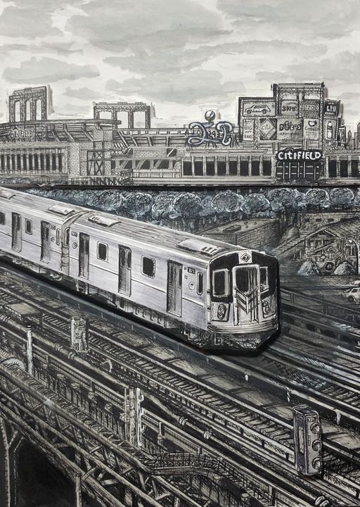 Citifield 7 Train - Michael Kelsch - Drawings & Illustration, Vehicles ...