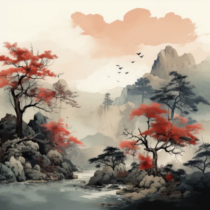 Japanese Landscape Ink Wash Painting - Erika Kaisersot - Digital Art ...