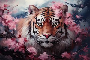 Tiger, Girl and Cherry Blossom - Erika Kaisersot - Digital Art & AI ...