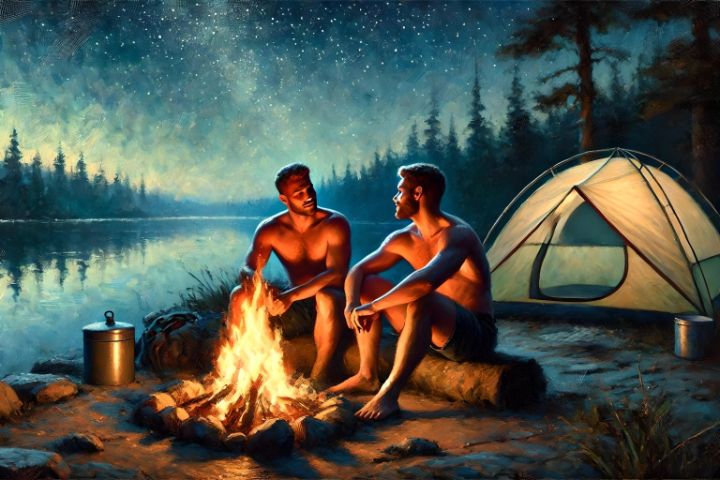 Campfire Lovers - Art By Michael - LGBTQ Art - Paintings & Prints, People & Figures, Love ...