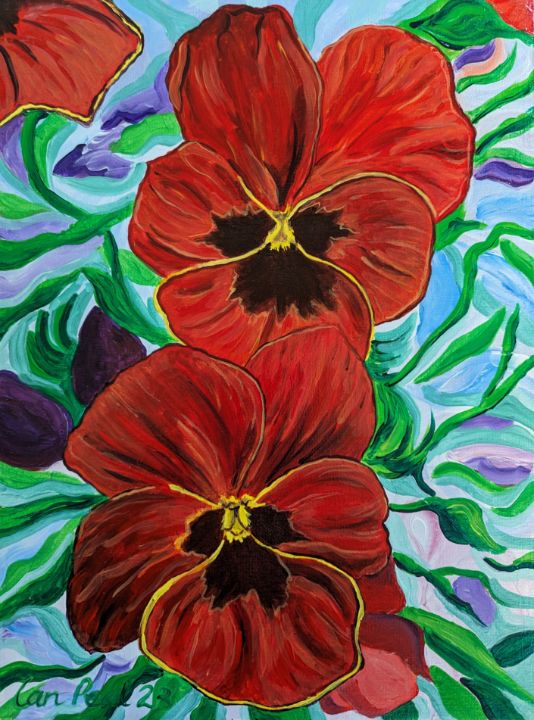 Deep red pansies - Ian Peal Original Artwork - Paintings & Prints ...