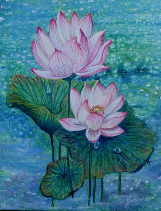 Lotus in Morning Embrace - ArtFlow - Paintings & Prints, Flowers ...