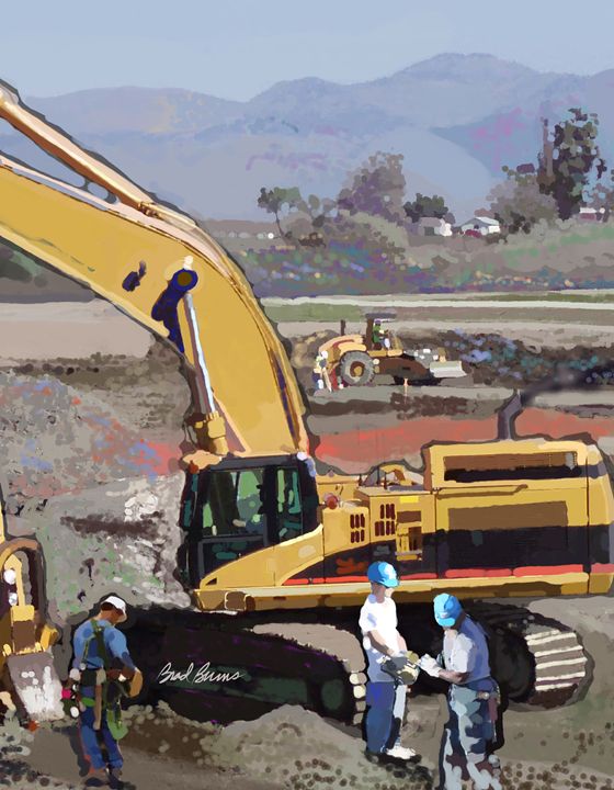 Hollister Road Work - Construction Fine Art - Paintings & Prints ...