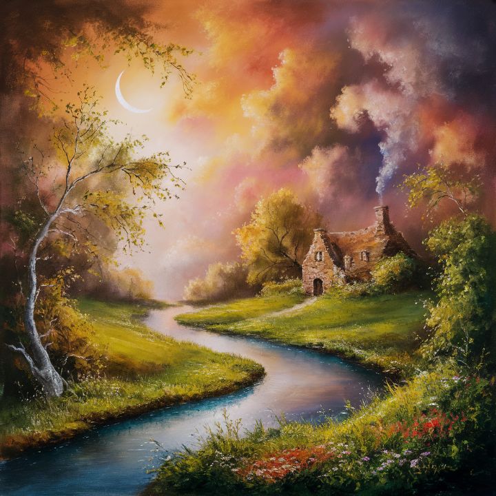 Twilight Enchantment - S. Kurata - Paintings & Prints, Landscapes & Nature, Villages & Towns ...