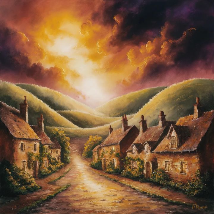 Golden Village - S. Kurata - Paintings & Prints, Landscapes & Nature, Villages & Towns - ArtPal