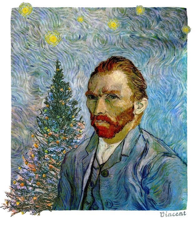 Van Gogh Portrait with Christmas Tre - bc studio - Drawings & Illustration, Entertainment, Other ...