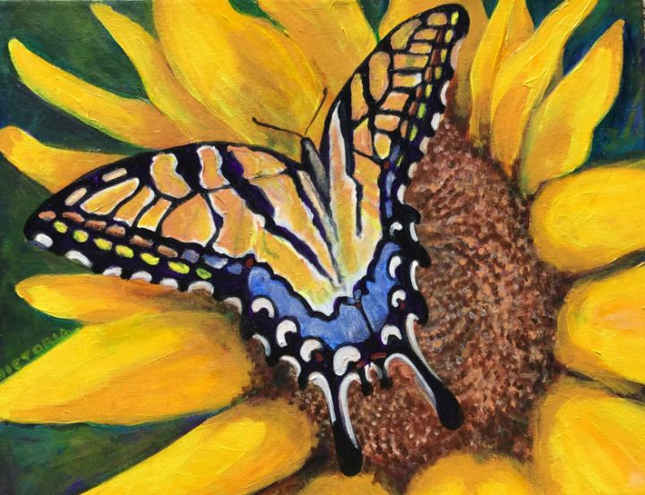 Blue Butterfly On Sunflower