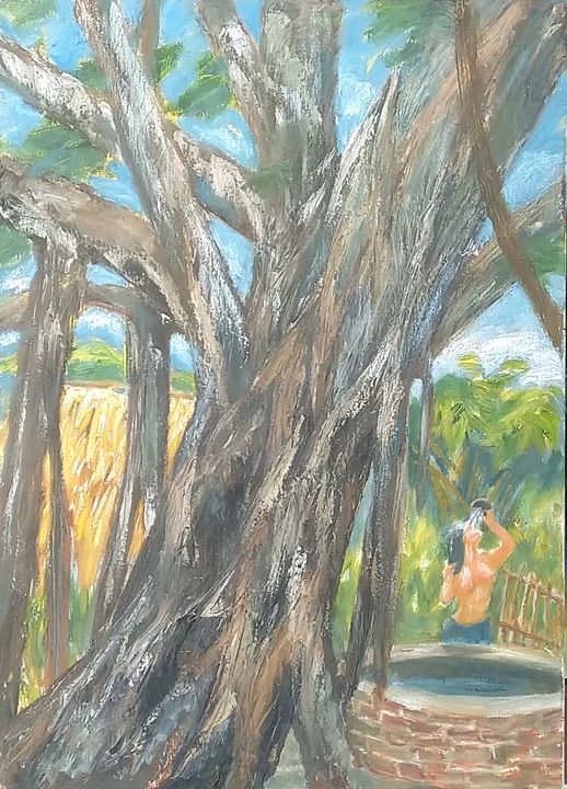 behind the banyan tree - Artist Cuong Nguyen - Paintings & Prints ...