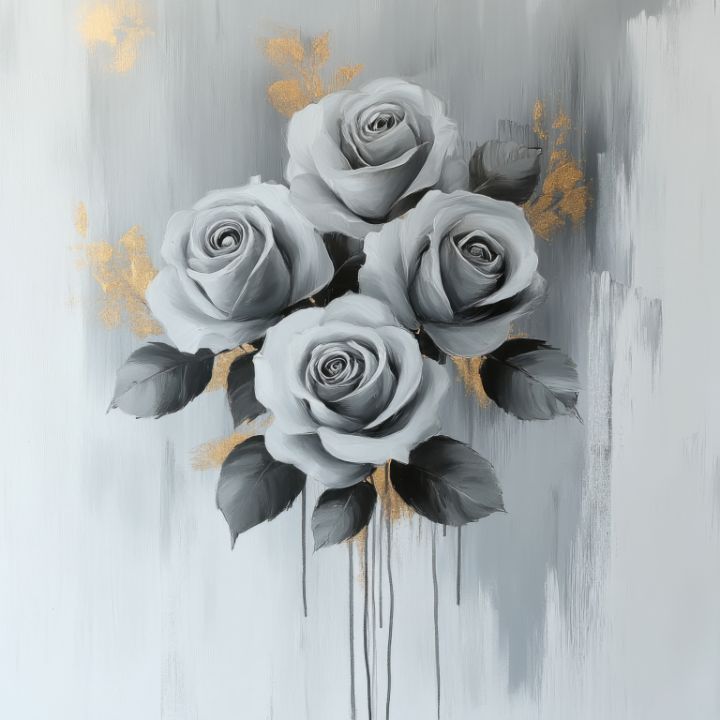 Elegant Gray Roses with Gold Accents - LynnoAti - Digital Art & AI ...