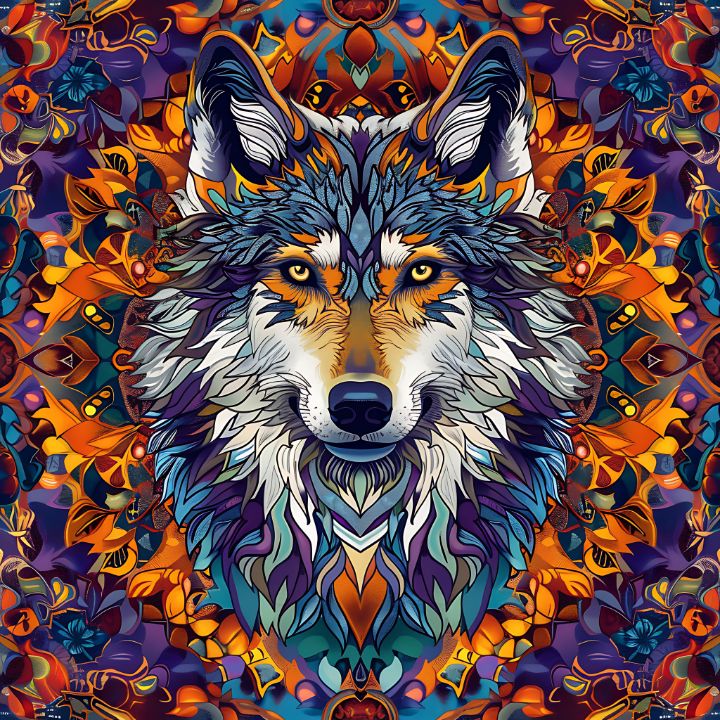 Colorful Mandala with Wolf Design - LynnoAti - Digital Art & AI ...