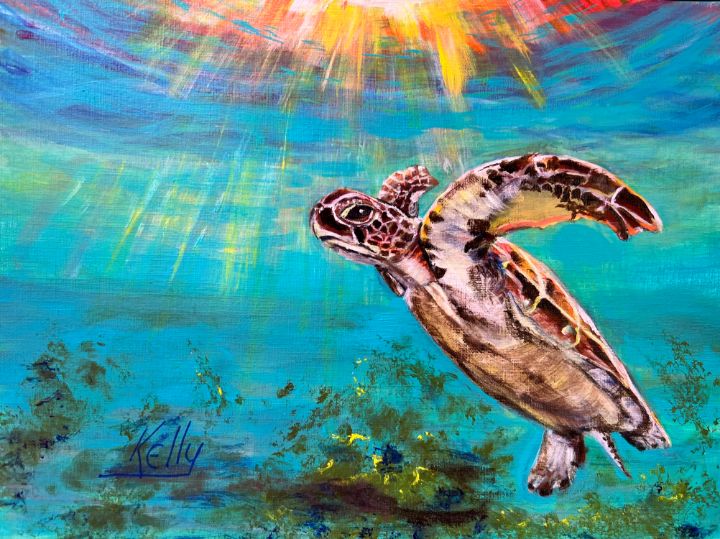 Sea Turtle Catching Some Rays - Kelly Smith - Paintings & Prints ...