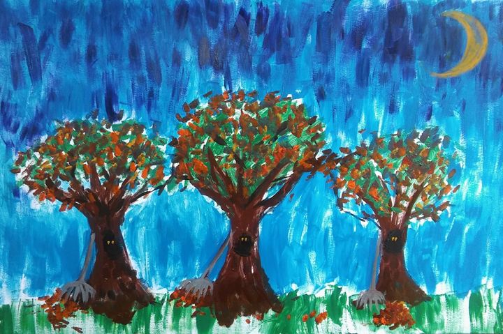 Autumn Trees at Night - Elizabeth - Paintings & Prints, Landscapes ...