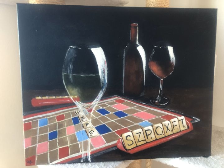 Scrabble night with wine - MedleyArt by Lisa Casteel - Paintings ...