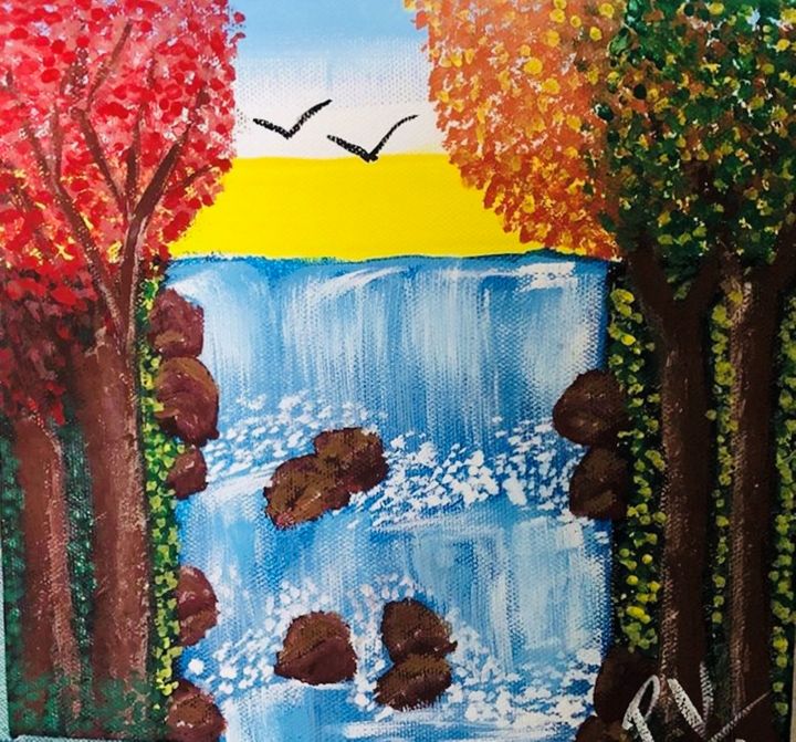 Waterfalls - Handmade Canvas Painting - Paintings & Prints, Landscapes ...