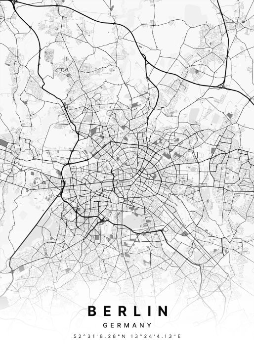 Berlin, Germany Light Map - MapPrintableInc - Paintings & Prints ...