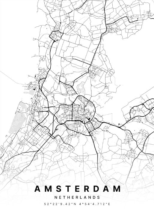 Amsterdam, Netherlands Light Map - MapPrintableInc - Paintings & Prints ...
