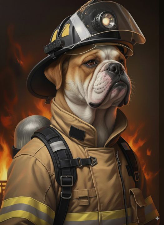 Strong Bulldog Firefighter in Protec - A-Z Firefighting Art - Paintings ...