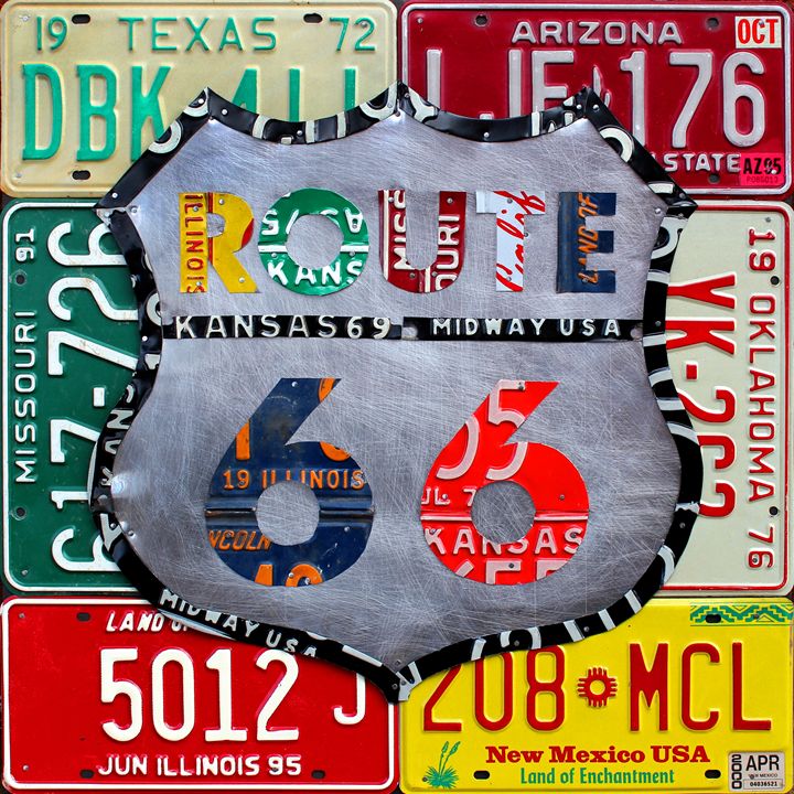 Route 66 License Plate Art by Design - License Plate Maps - Paintings ...
