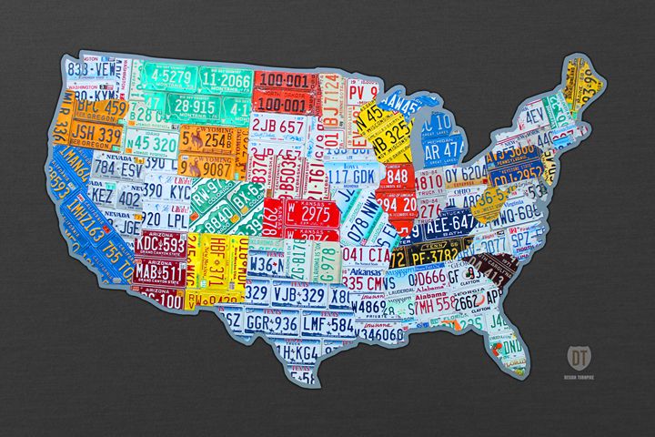 License Plate Map of the USA on Gray - License Plate Maps - Paintings ...