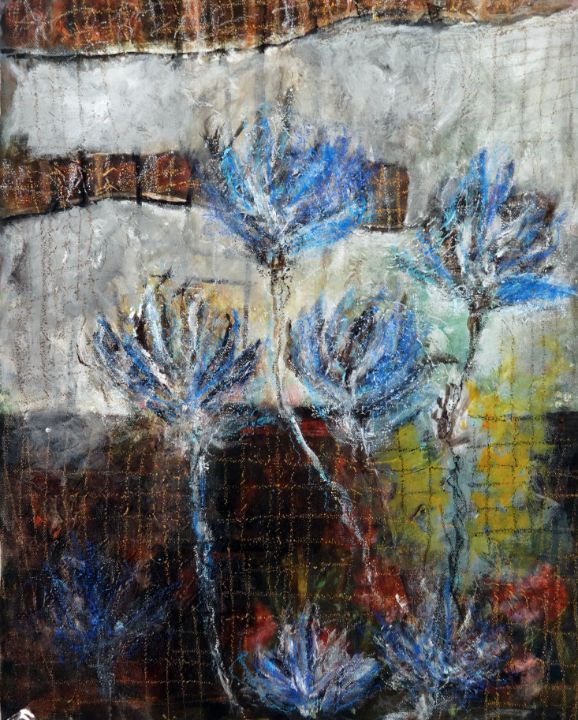 Abstract Blue Thistle Flowers - IGDecorArt - Paintings & Prints ...