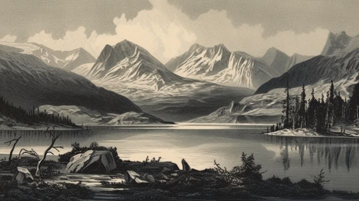 Vintage Canvas Drawing: Serene Lake - Timeless Art Co. - Drawings ...