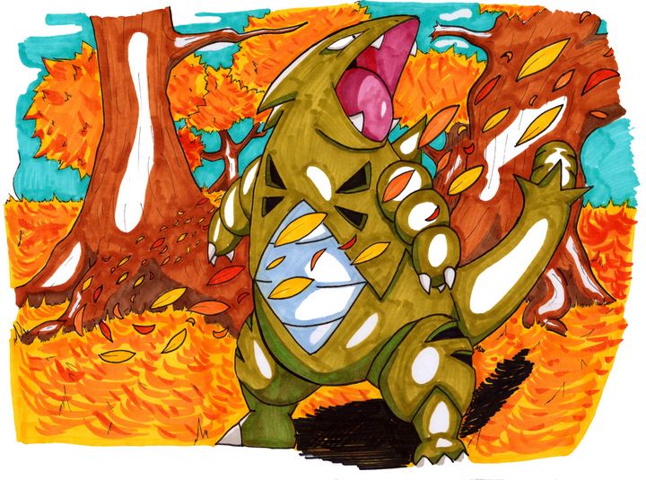 Tyranitar in the Fall - Ideal.X - Drawings & Illustration, Fantasy ...