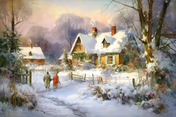 Winter's Warmth At The Farm Cottage - Art By Bob Kramer - Digital Art ...