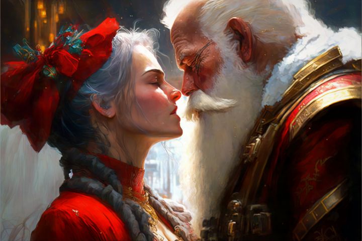 Mommy Kissing Santa - Art By Bob Kramer - Digital Art & AI, Holidays ...