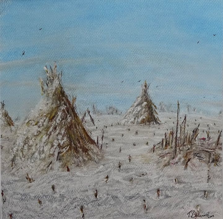 CORN STOOKS IN SNOW FIELD - Tomalee - Paintings & Prints, Landscapes ...