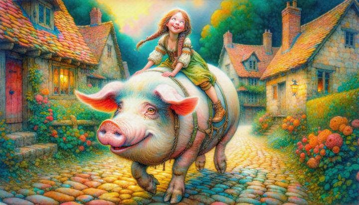 A Girl and Her Pig - Debra Kewley - Digital Art & AI, Childrens Art ...