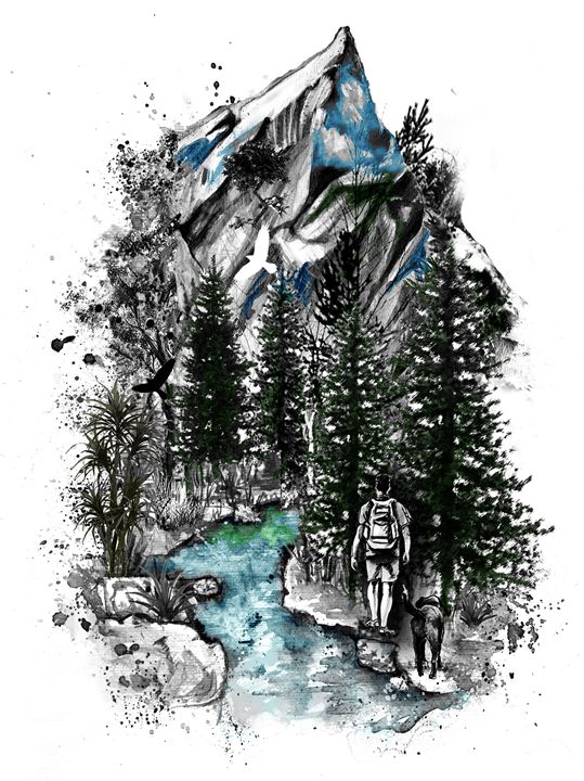 Man Hiking - Doriana - Drawings & Illustration, Landscapes & Nature ...