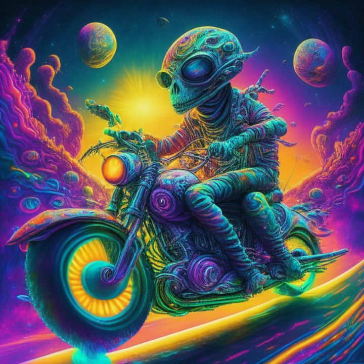 Alien riding a motorbike /1 - Open-Universe33 - Digital Art & AI ...