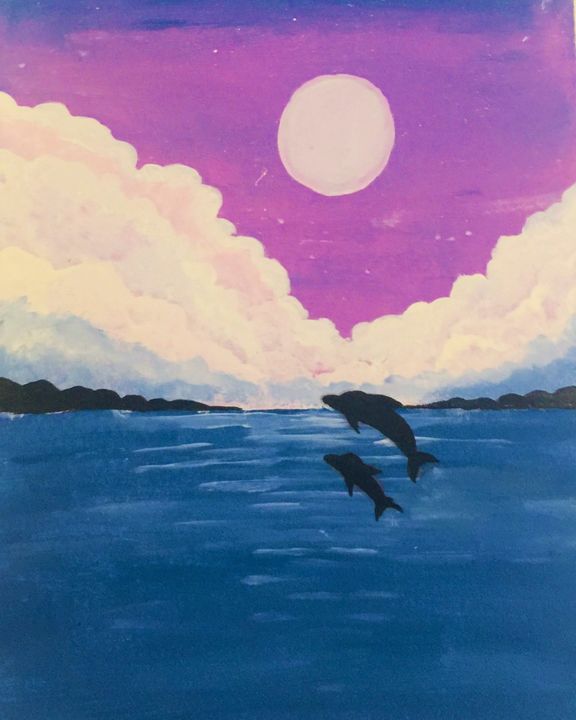 Ocean with dolphins - Artsy-wave - Paintings & Prints, Animals, Birds ...