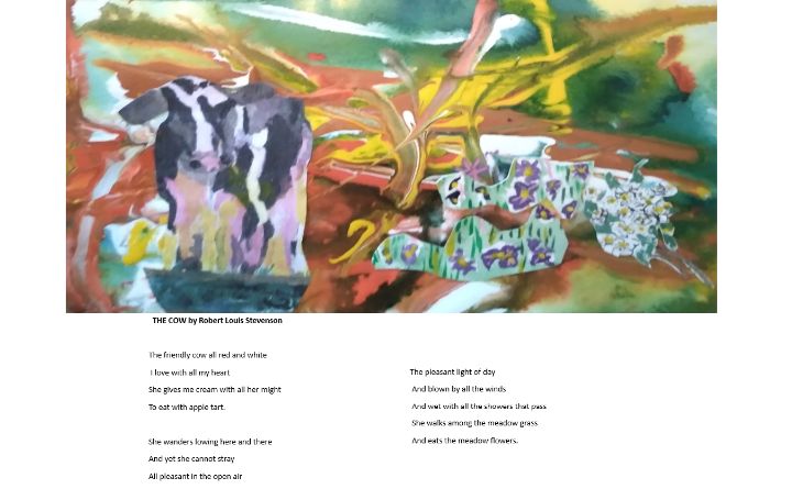 Cow In The Meadow With Poem - Frieda's Artwork and Cards - Paintings ...