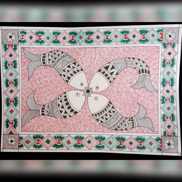 Fish Group in Ocean - Mithila Painting - Paintings & Prints, Animals ...